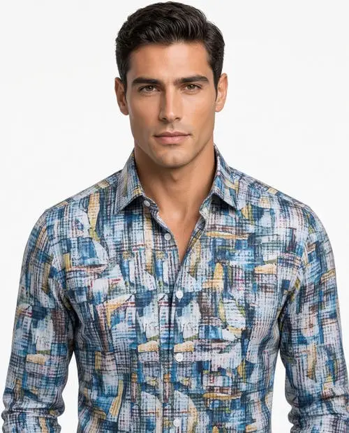 MASUTTO Robinio Print Button-up Long Sleeve Shirt
