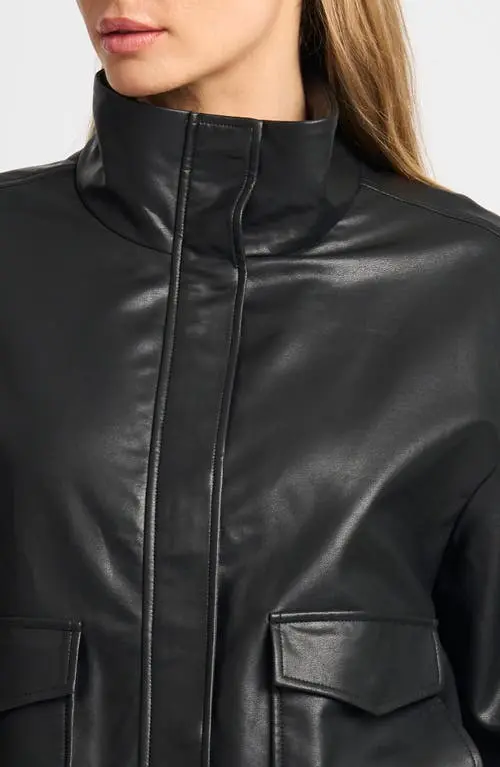 Halogen High Neck Faux Leather Bomber Jacket