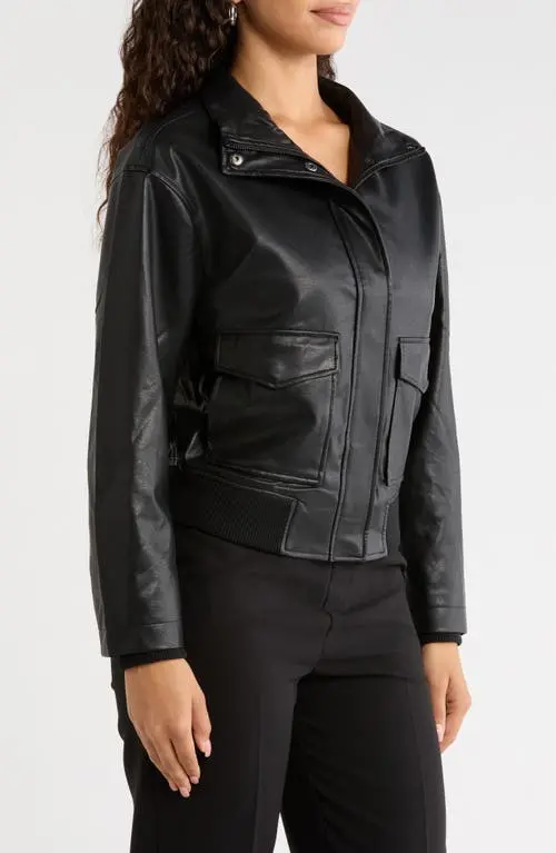 Halogen High Neck Faux Leather Bomber Jacket