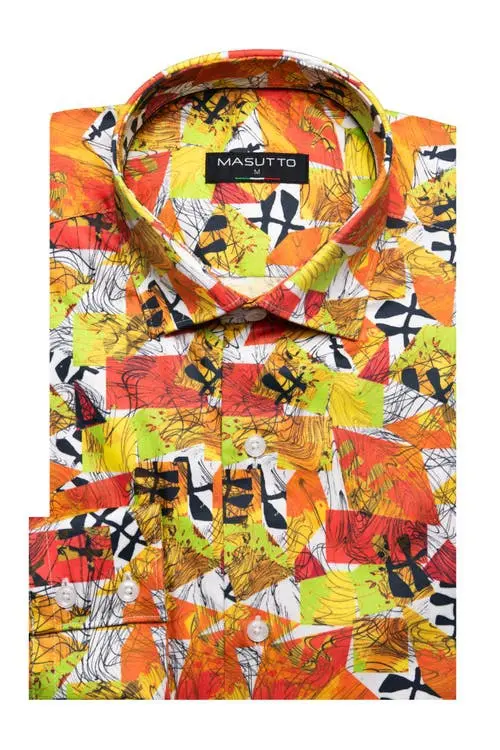 MASUTTO Marco Print Button-up Long Sleeve Shirt