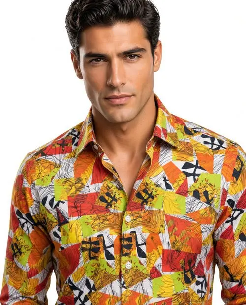 MASUTTO Marco Print Button-up Long Sleeve Shirt