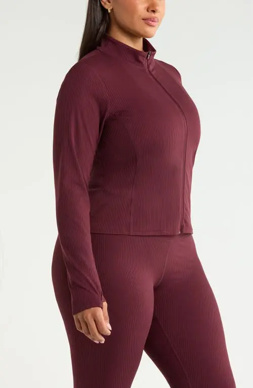 Zella Thrive Rib Full Zip Jacket - Burgundy Stem