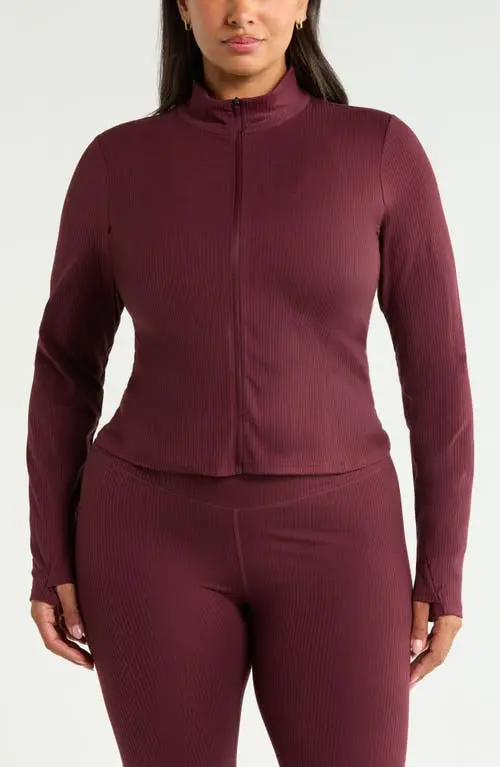 Zella Thrive Rib Full Zip Jacket - Burgundy Stem
