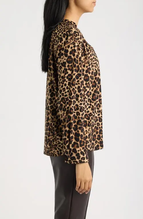 Anne Klein Printed Notched V-neck Long Sleeve Top