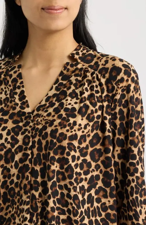 Anne Klein Printed Notched V-neck Long Sleeve Top