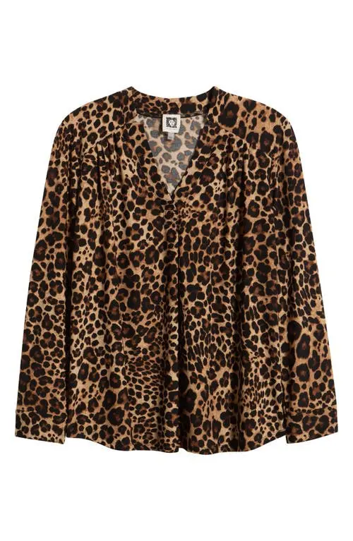 Anne Klein Printed Notched V-neck Long Sleeve Top