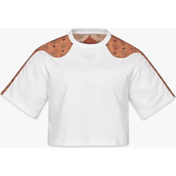 Mcm Laurel Cropped T-shirt In Cotton And Monogram Econyl
