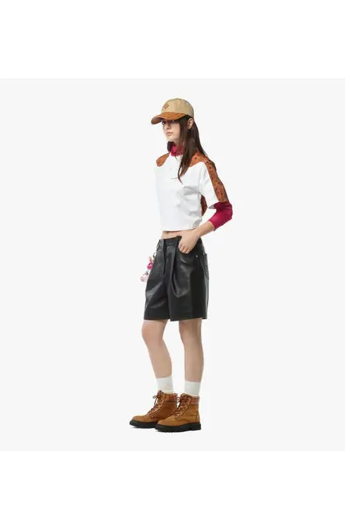 Mcm Laurel Cropped T-shirt In Cotton And Monogram Econyl