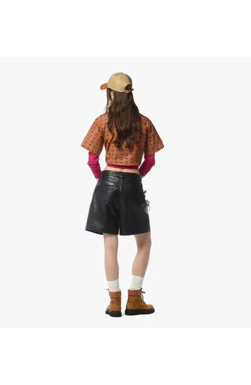Mcm Laurel Cropped T-shirt In Cotton And Monogram Econyl