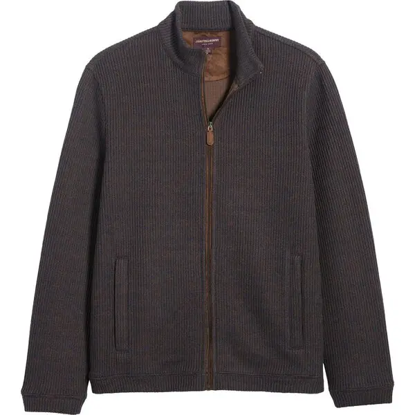 Johnston & Murphy Marled Rib Knit Zip Jacket - Navy/brown