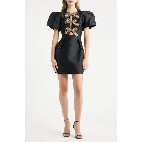 Rebecca Vallance Venus Sequin Bow Detail Cocktail Minidress - Black