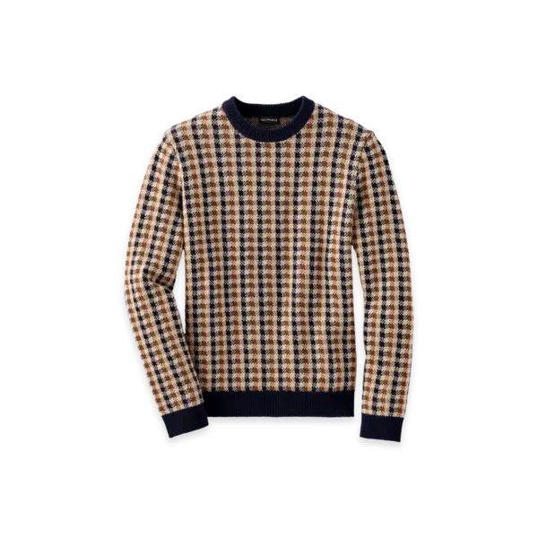 PAUL FREDRICK Wool Check Crewneck Sweater