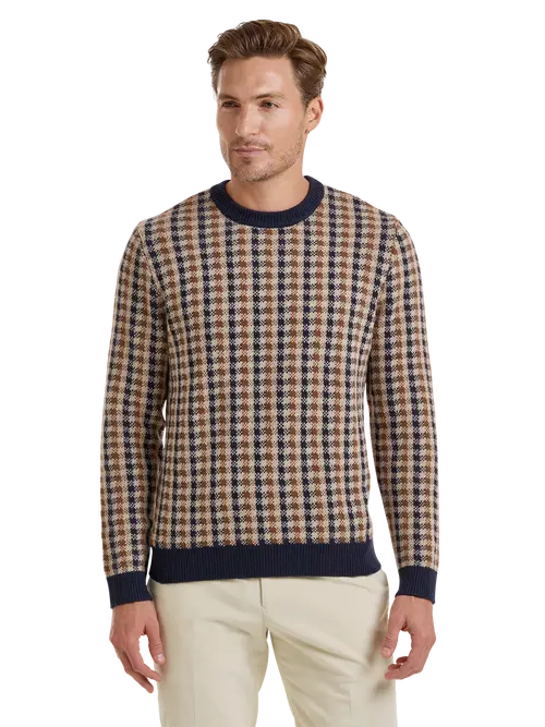 PAUL FREDRICK Wool Check Crewneck Sweater