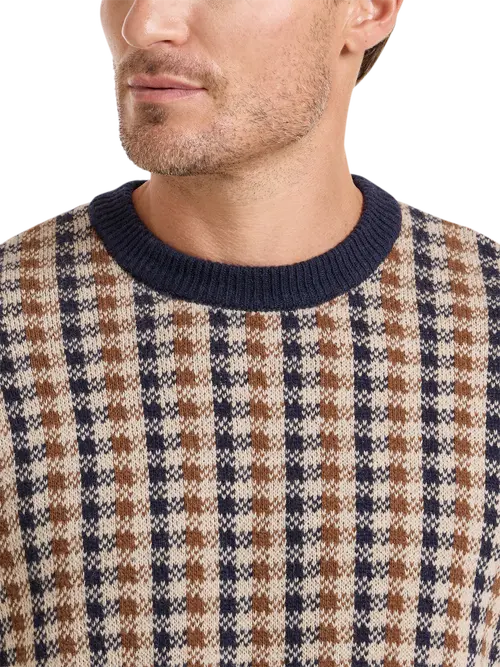 PAUL FREDRICK Wool Check Crewneck Sweater