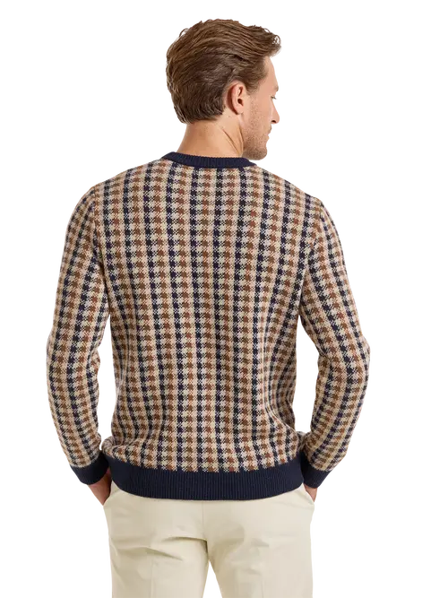 PAUL FREDRICK Wool Check Crewneck Sweater
