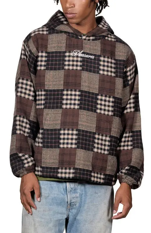 PLEASURES Madras Plaid Patchwork Pullover Hoodie