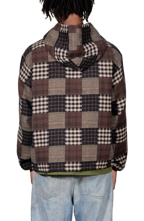 PLEASURES Madras Plaid Patchwork Pullover Hoodie