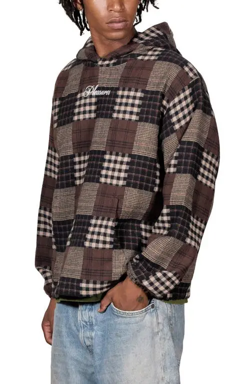 PLEASURES Madras Plaid Patchwork Pullover Hoodie
