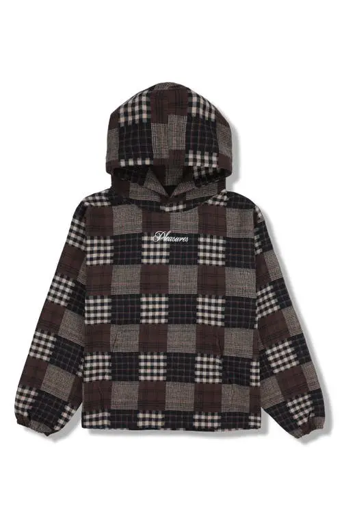 PLEASURES Madras Plaid Patchwork Pullover Hoodie