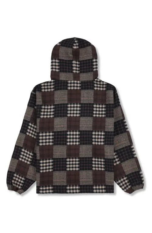 PLEASURES Madras Plaid Patchwork Pullover Hoodie