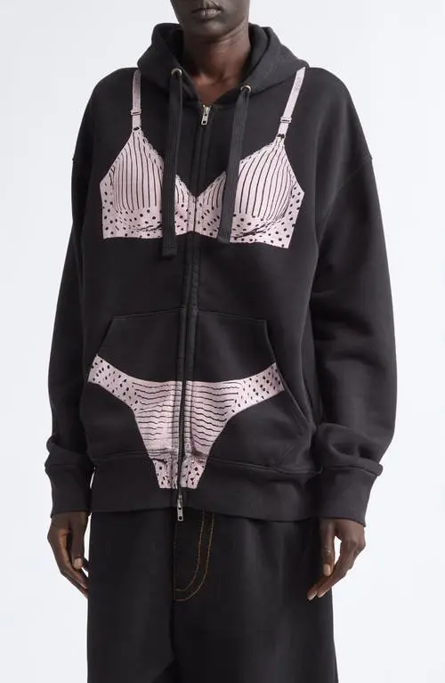 Vaquera Oversize Trompe L'oeil Lingerie Zip Graphic Hoodie
