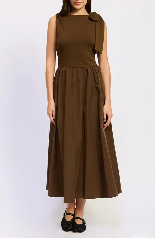 EN SAISON Jane Sleeveless Mixed Media Maxi Dress - Brown