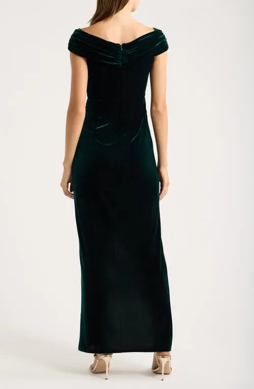 Vince Camuto Draped Off The Shoulder Velvet Sheath Gown
