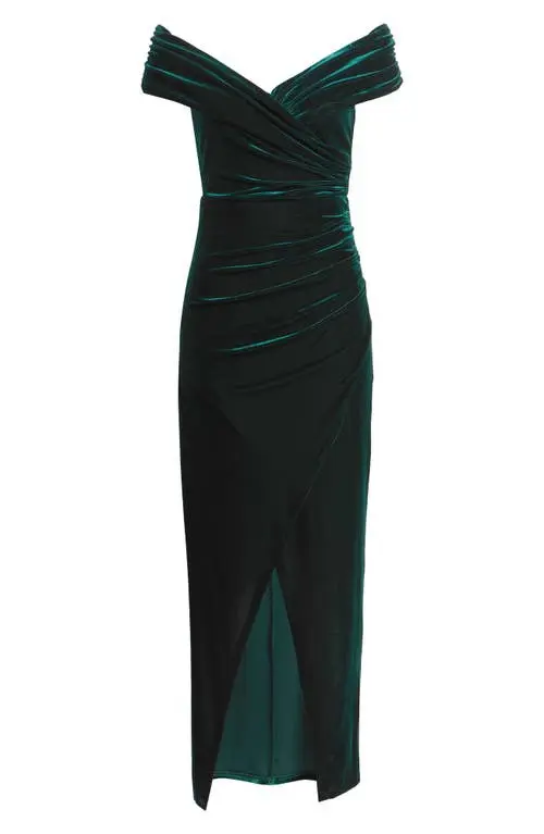 Vince Camuto Draped Off The Shoulder Velvet Sheath Gown