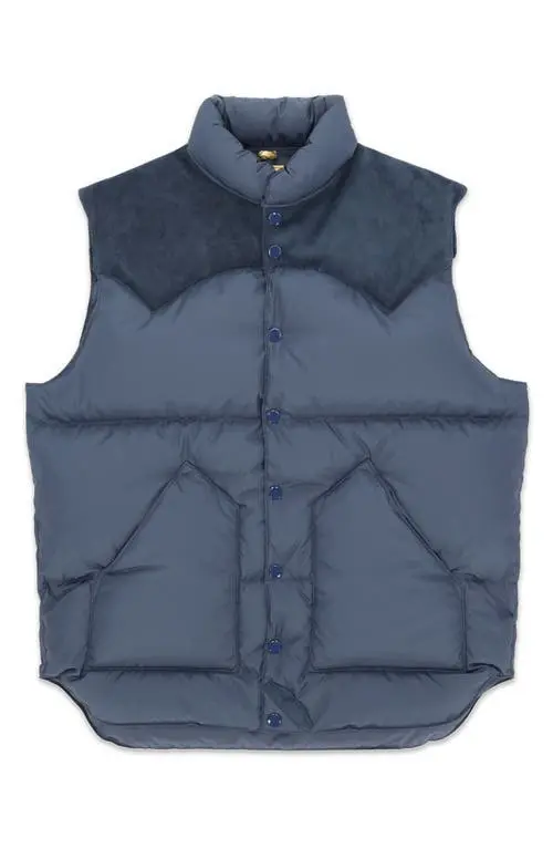 FORTELA Down Vest With Suede Yoke - Navy Blue