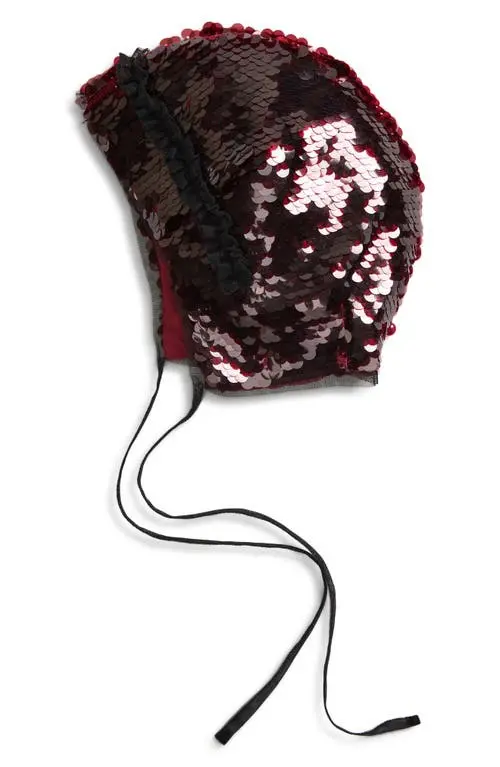 Simone Rocha Frill Sequin Tulle Bonnet - Deep Red
