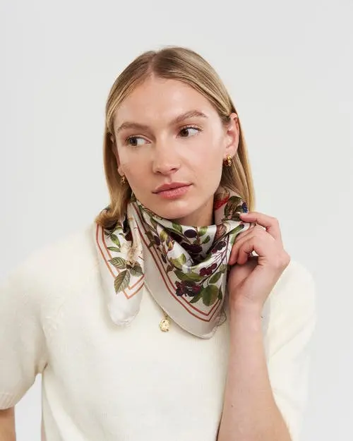 FABLE ENGLAND Orla Mushroom Small Square Scarf - Ivory
