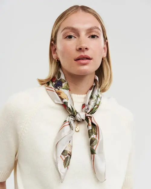 FABLE ENGLAND Orla Mushroom Small Square Scarf - Ivory