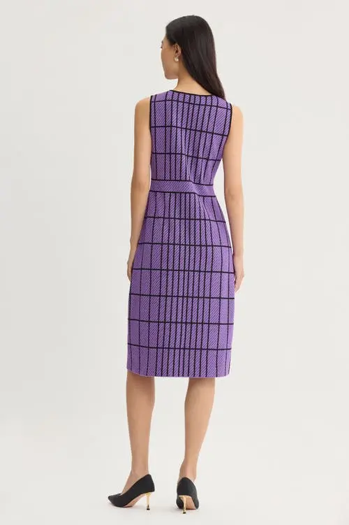 Ming Wang A-line Grid Knit Midi Dress