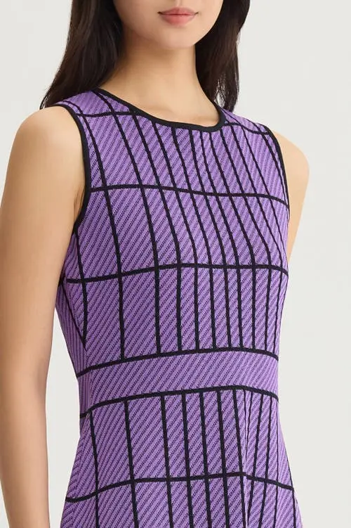 Ming Wang A-line Grid Knit Midi Dress