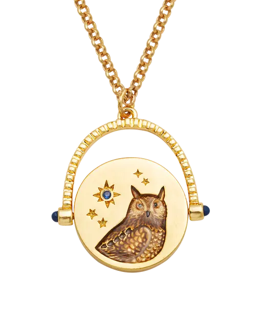 FABLE ENGLAND Owl Spinner Necklace