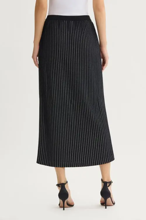 Ming Wang Straight Floral Soft Ribbed Knit Maxi Skirt