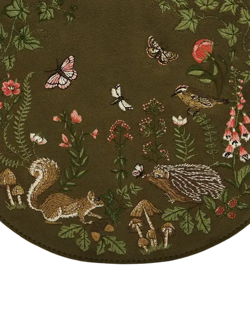 FABLE ENGLAND Charlotte Meadow Scene Embroidered Faux Suede Saddle Purse