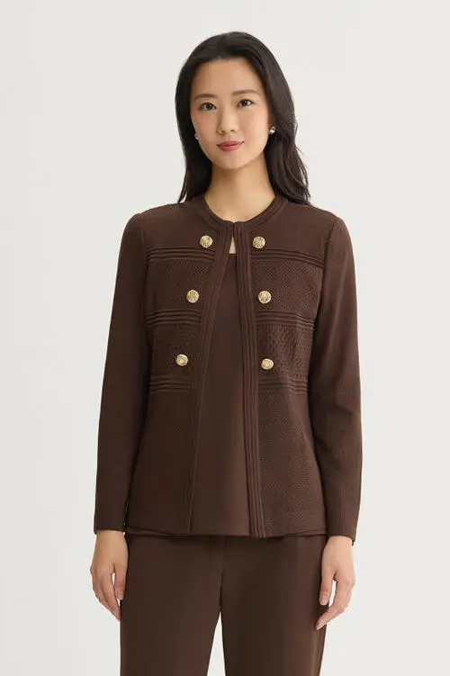 Ming Wang Pointelle Tonal Knit Jacket