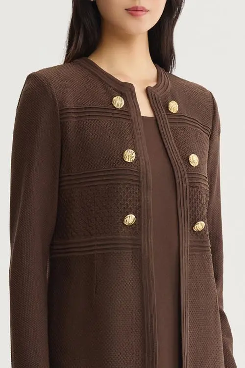 Ming Wang Pointelle Tonal Knit Jacket