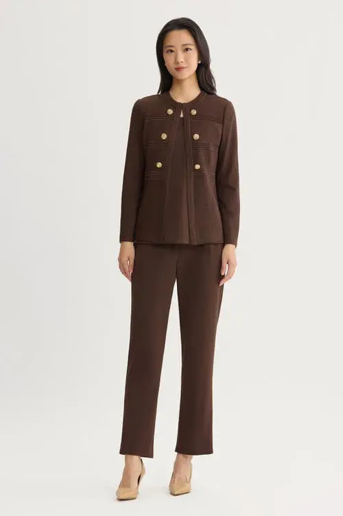 Ming Wang Pointelle Tonal Knit Jacket
