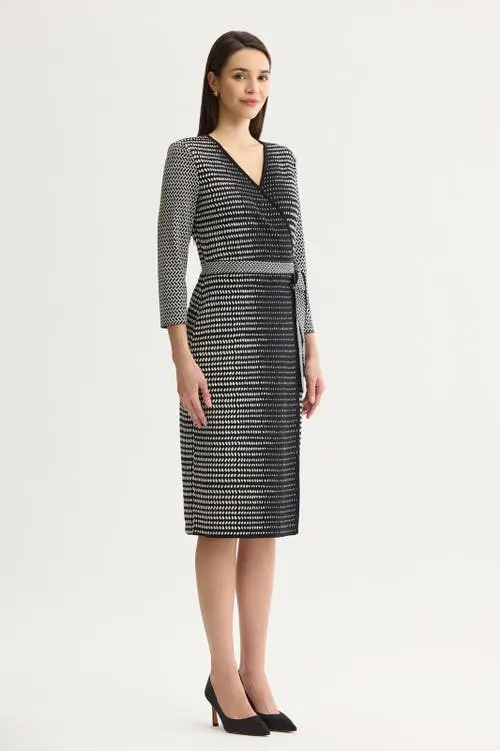 Ming Wang Monochrome Soft Knit Midi Wrap Dress