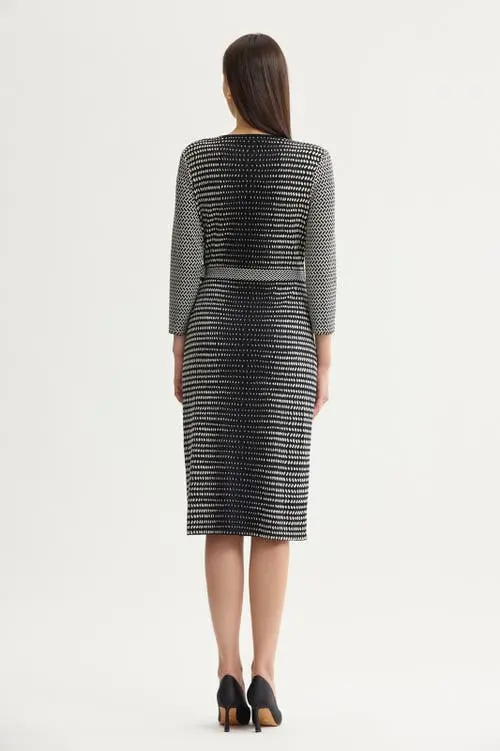 Ming Wang Monochrome Soft Knit Midi Wrap Dress
