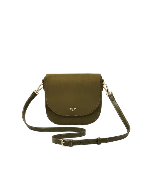 FABLE ENGLAND Beth Faux Suede Saddle Purse - Khaki