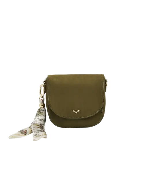FABLE ENGLAND Beth Faux Suede Saddle Purse - Khaki