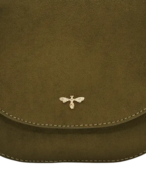 FABLE ENGLAND Beth Faux Suede Saddle Purse - Khaki