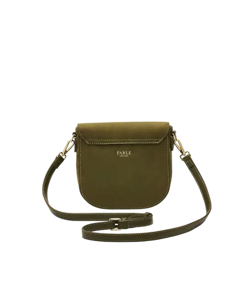 FABLE ENGLAND Beth Faux Suede Saddle Purse - Khaki