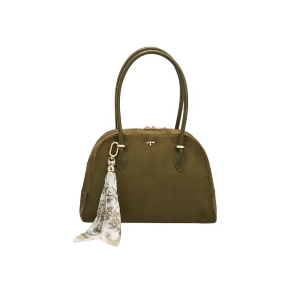 FABLE ENGLAND Amelia Faux Suede Shoulder Purse - Khaki