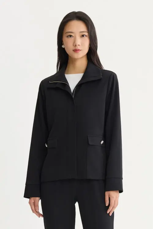 Ming Wang Stretch Deco Crepe Sport Jacket - Black