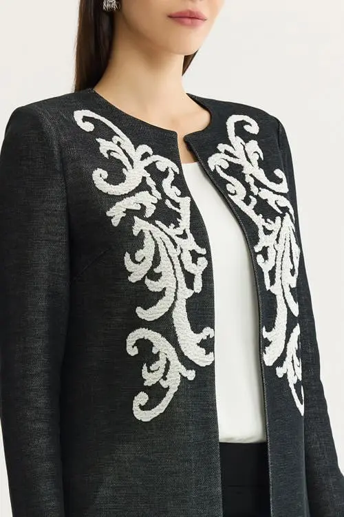 Ming Wang Filigree Jacquard Knit Jacket