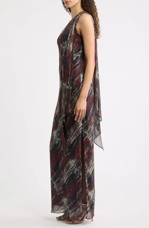 Vince Camuto Metallic Abstract Print One-shoulder Chiffon Gown